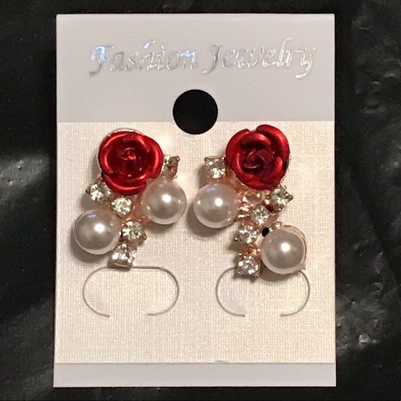 Jewelry | Sparkle Red Rose Earrings | Poshmark
